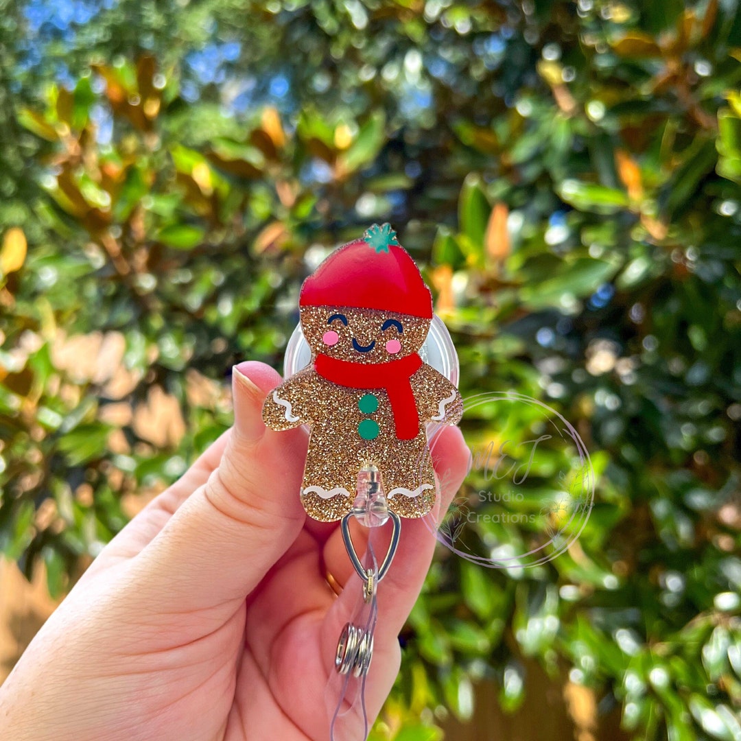 Christmas Gingerbread Man Glitter Interchangeable Badge Reel ...