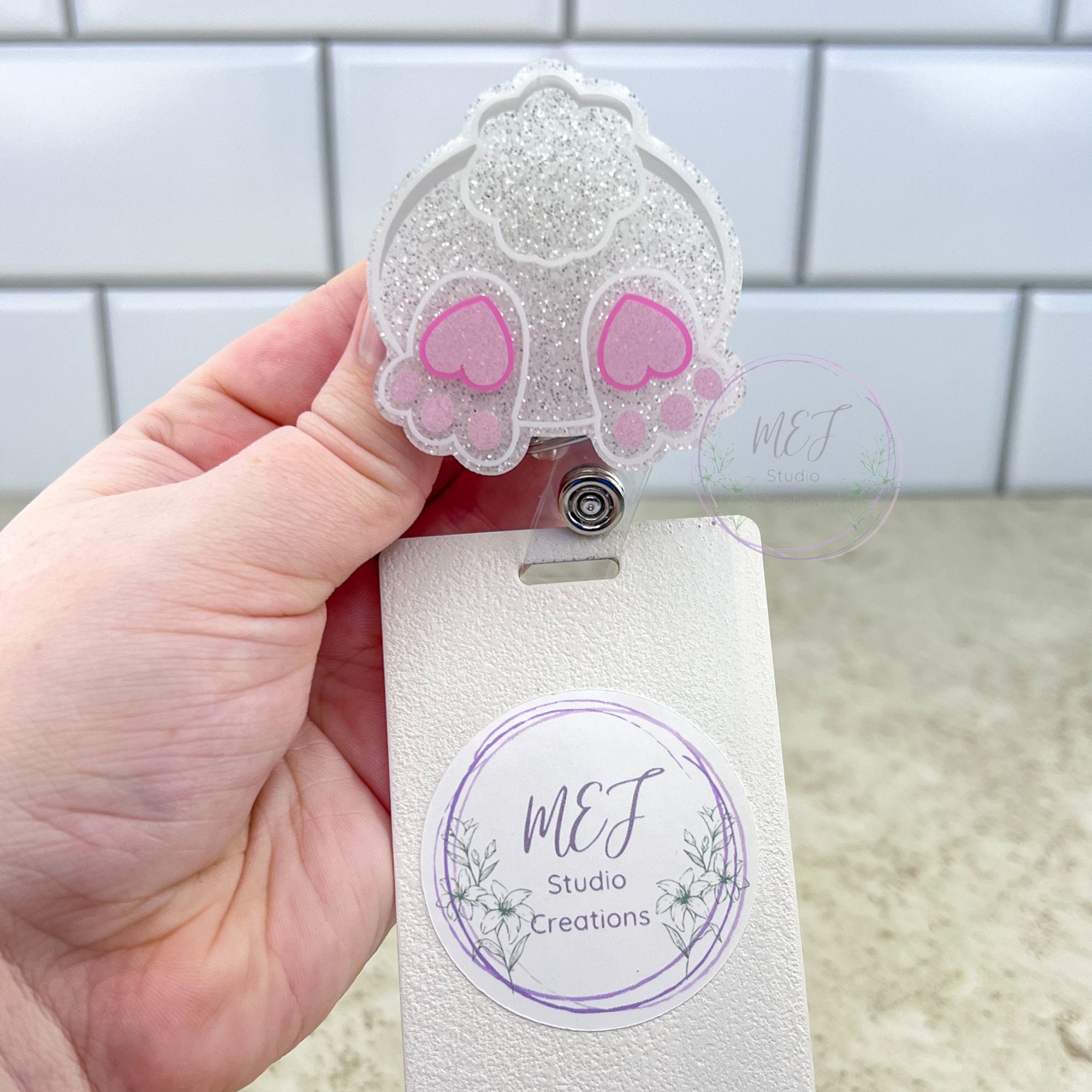 Bunny Butt Glitter Interchangeable Badge Reel White Glitter - Etsy