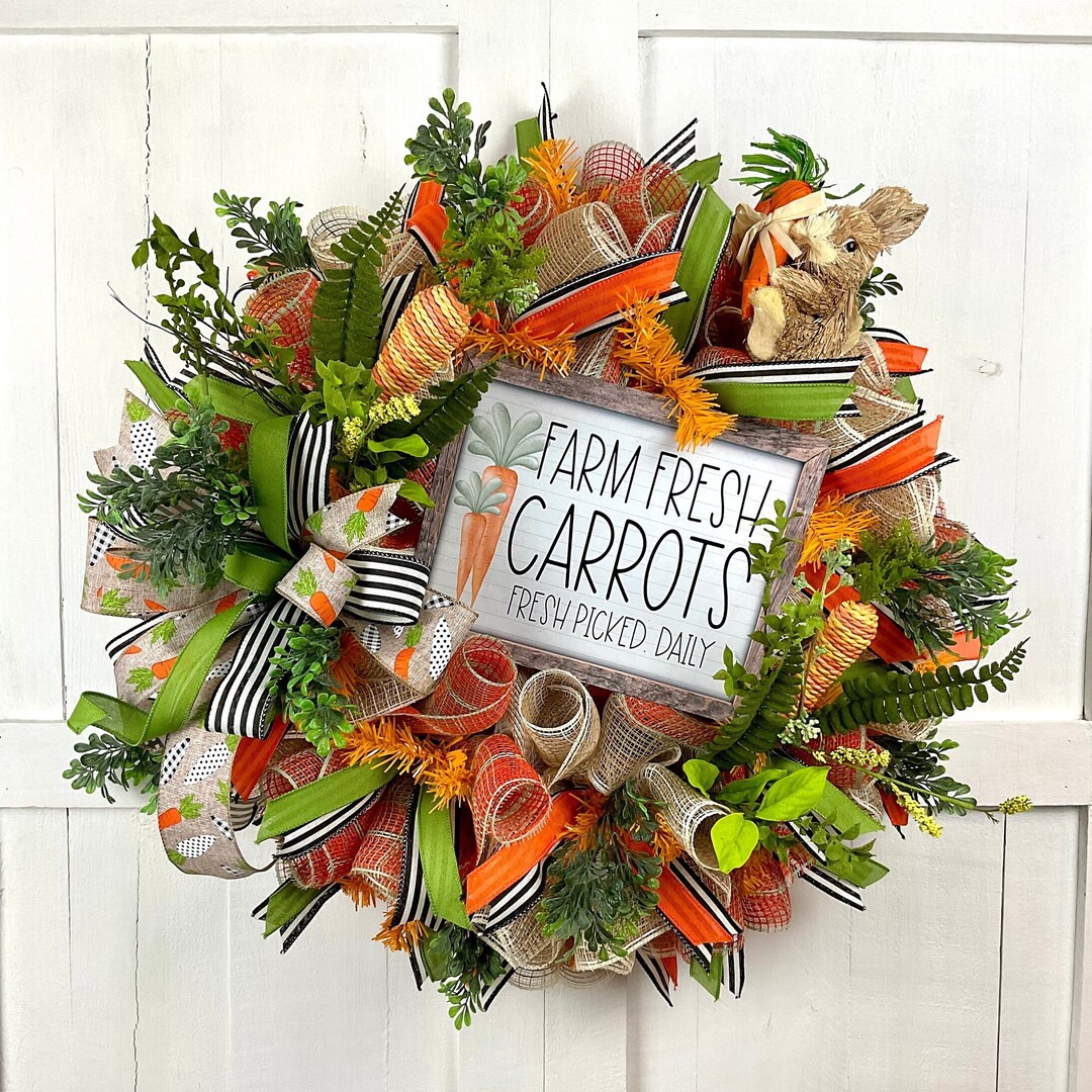 Carrot Easter Wreath Farm Fresh Carrots,farmhouse Rabbit Porch Decor ...