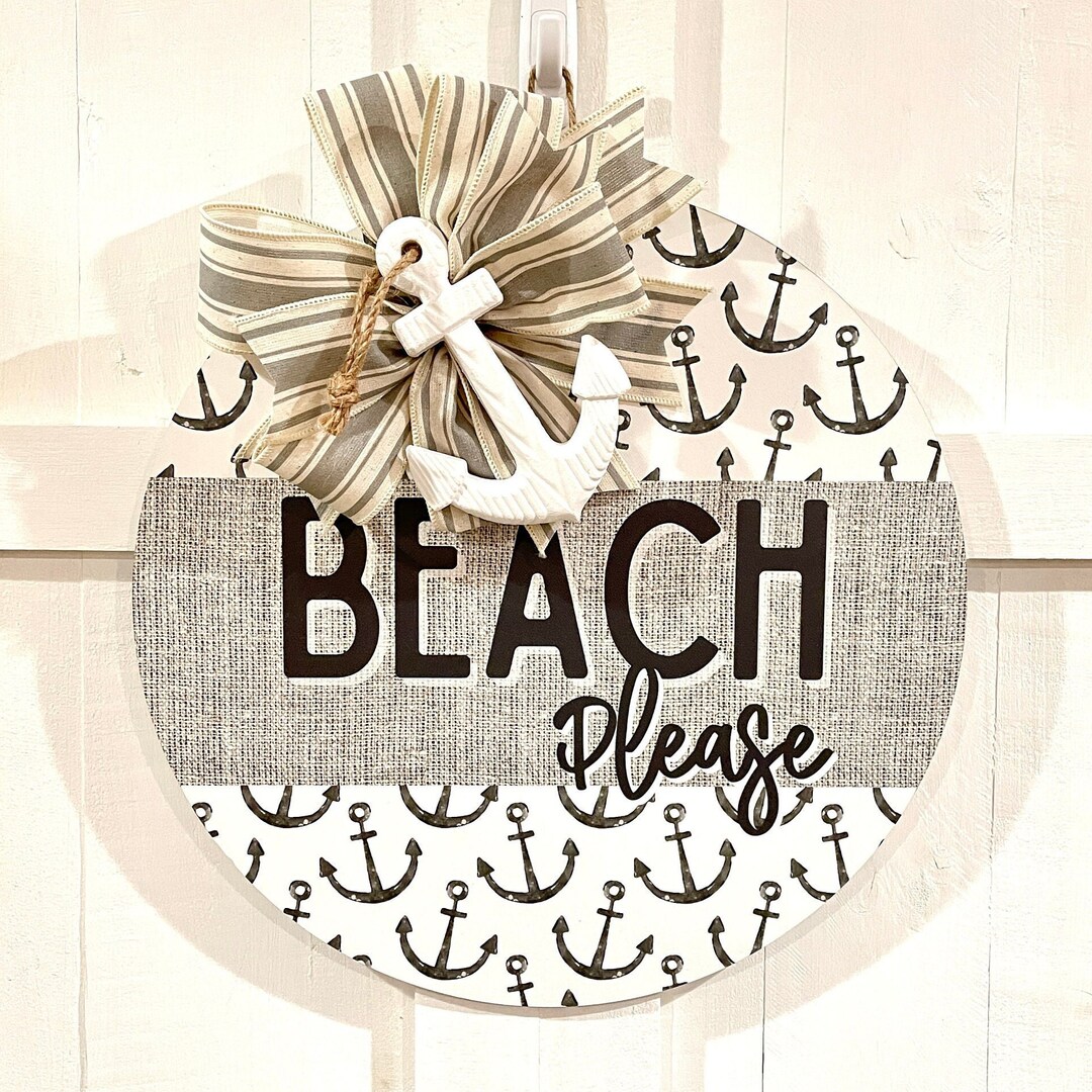 Beach Please Door Sign, Beach Door Hanger,front Door Sign, Door Wood ...