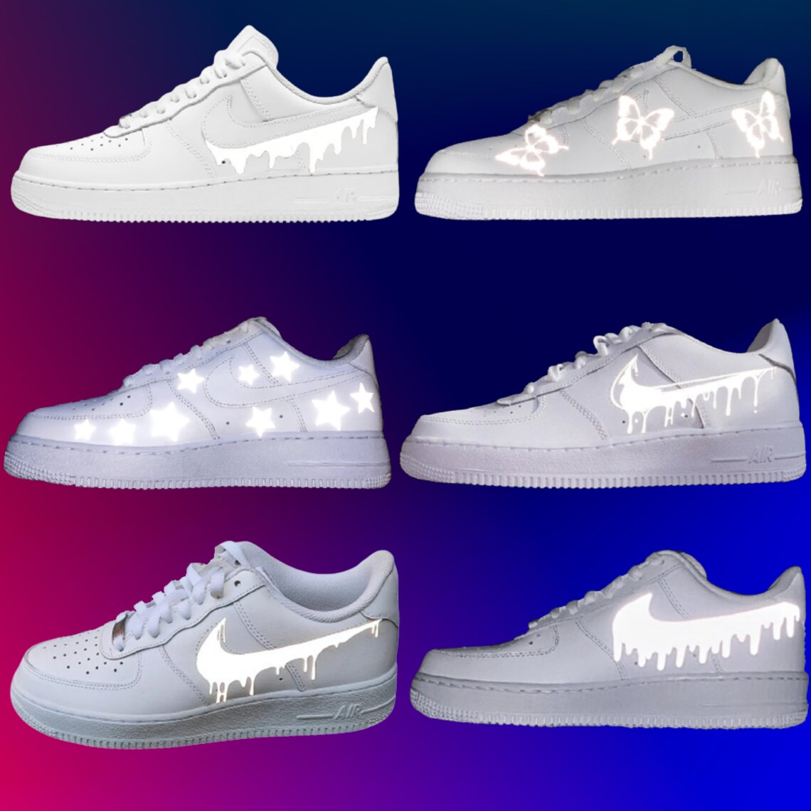 Custom Reflective Air Force 1 drip Butterfly & Stars AF1 - Etsy