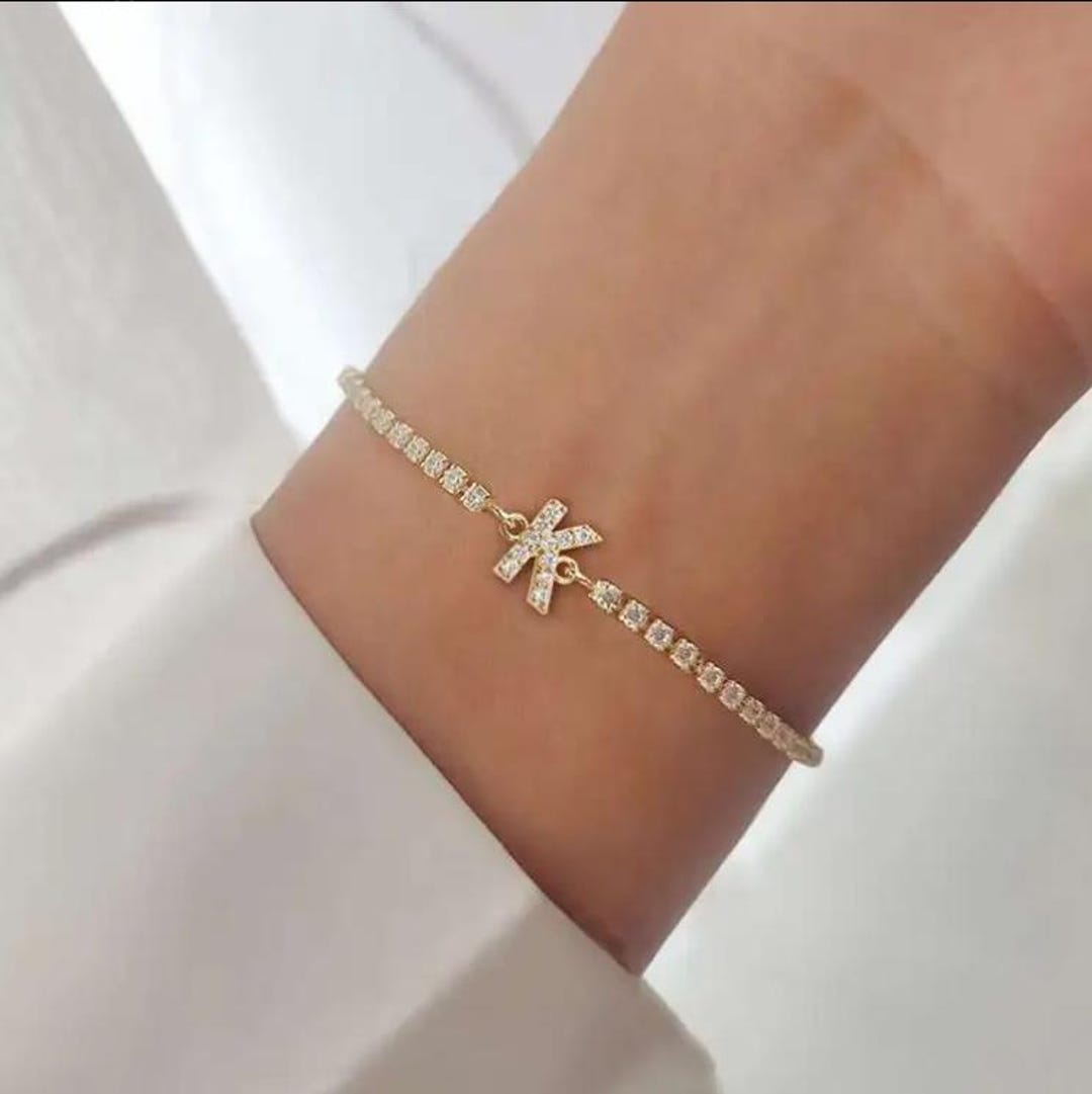 Custom Initials Letter Thin Tennis Bracelet Adjustable Chain Jewelry ...