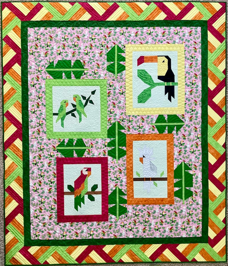 Patchwork Paradise Quilt Pattern PDF Digital Download by Angela's DIY Designs - Tropical Bird ...