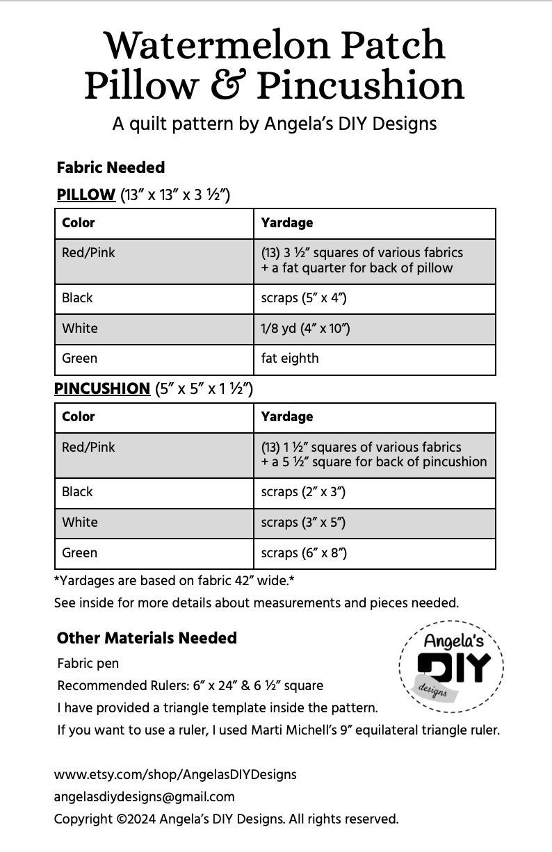 Watermelon Patch Pillow & Pincushion Pattern PDF Digital Download by ...