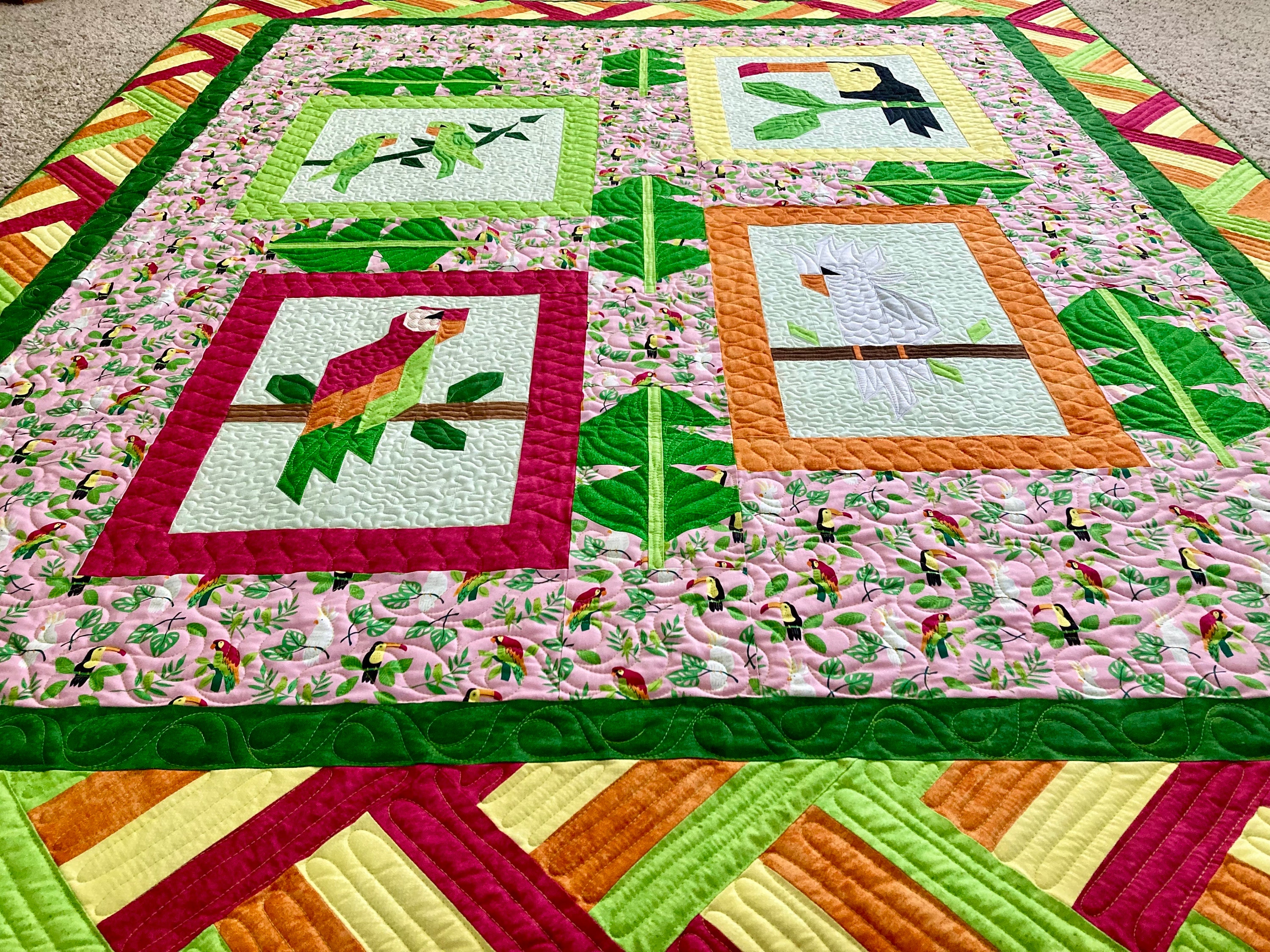 Patchwork Paradise Quilt Pattern PDF Digital Download by Angela's DIY Designs - Tropical Bird ...
