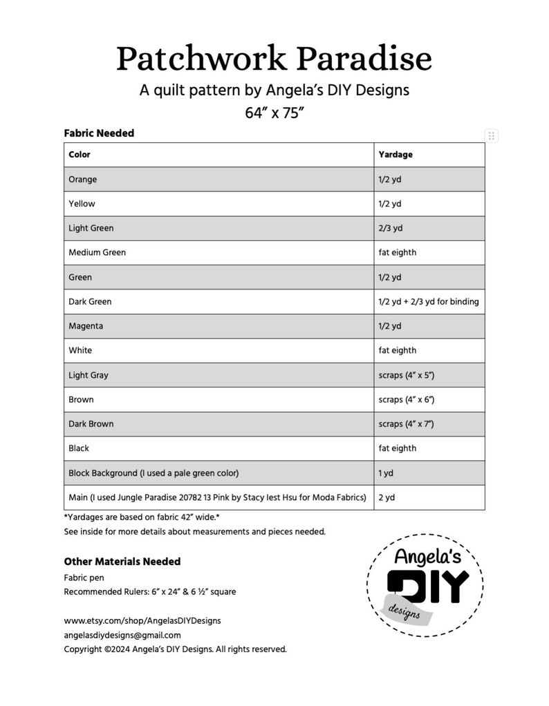 Patchwork Paradise Quilt Pattern PDF Digital Download by Angela's DIY Designs Tropical Bird ...