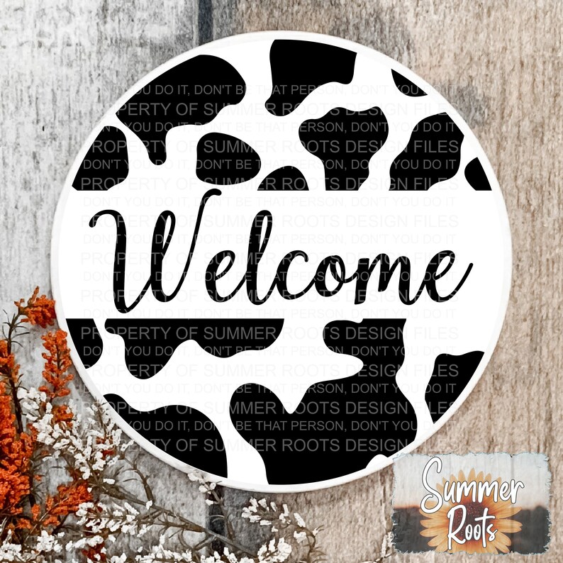 Welcome Cow Print Layered Door Round Digital Design Download - Etsy