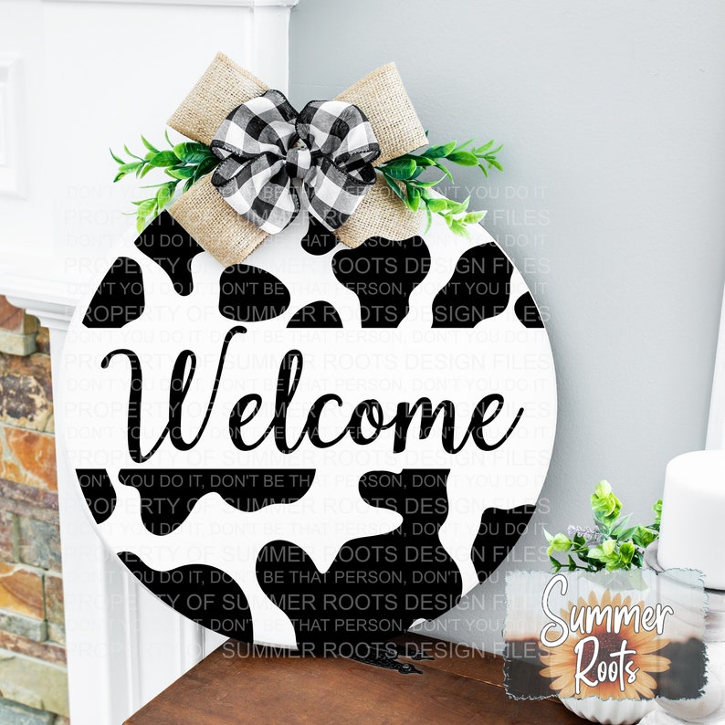 Welcome Cow Print Layered Door Round Digital Design Download - Etsy
