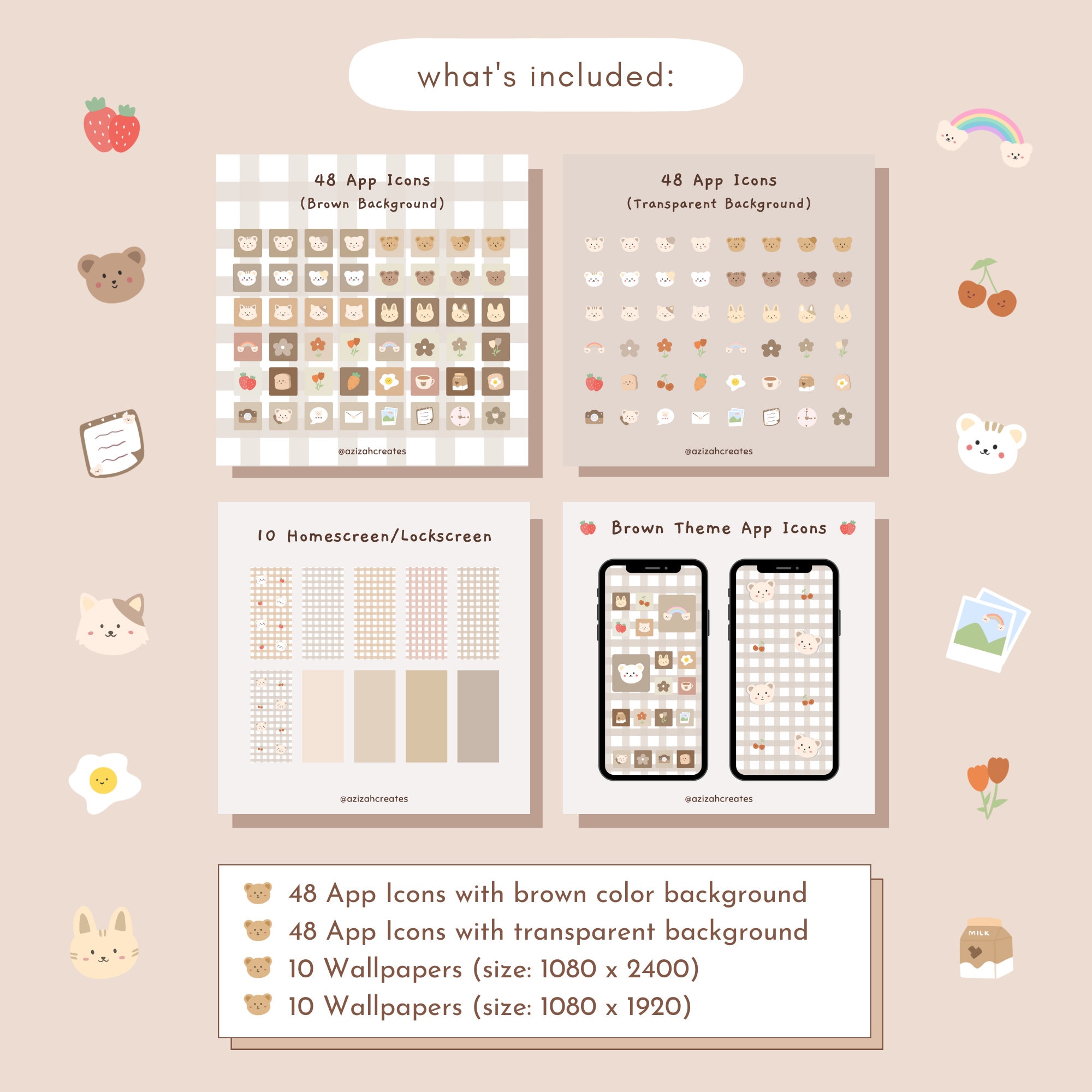 Cute Aesthetic App Icons Brown Theme App Icons Kawaii App Icons iPhone ...