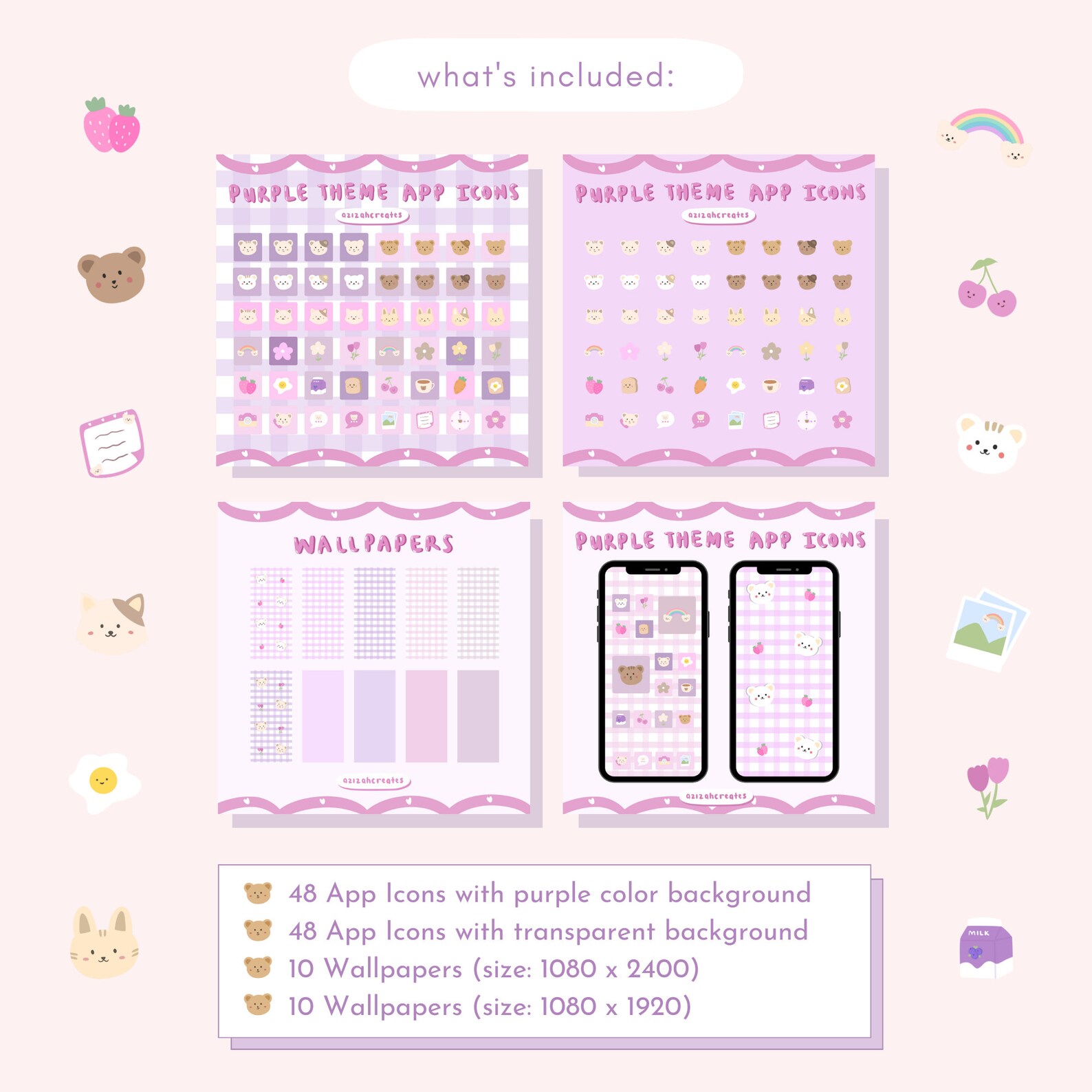 Cute Aesthetic App Icons | Purple Theme App Icons | Kawaii App Icons ...