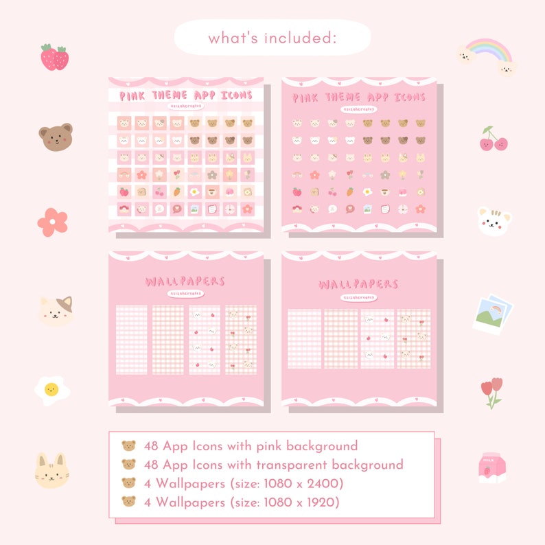 Cute Aesthetic App Icons Pink Theme App Icons Kawaii App - Etsy