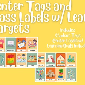 Center Tags With Classroom Labels (including Learning Goals) Pre-k ...