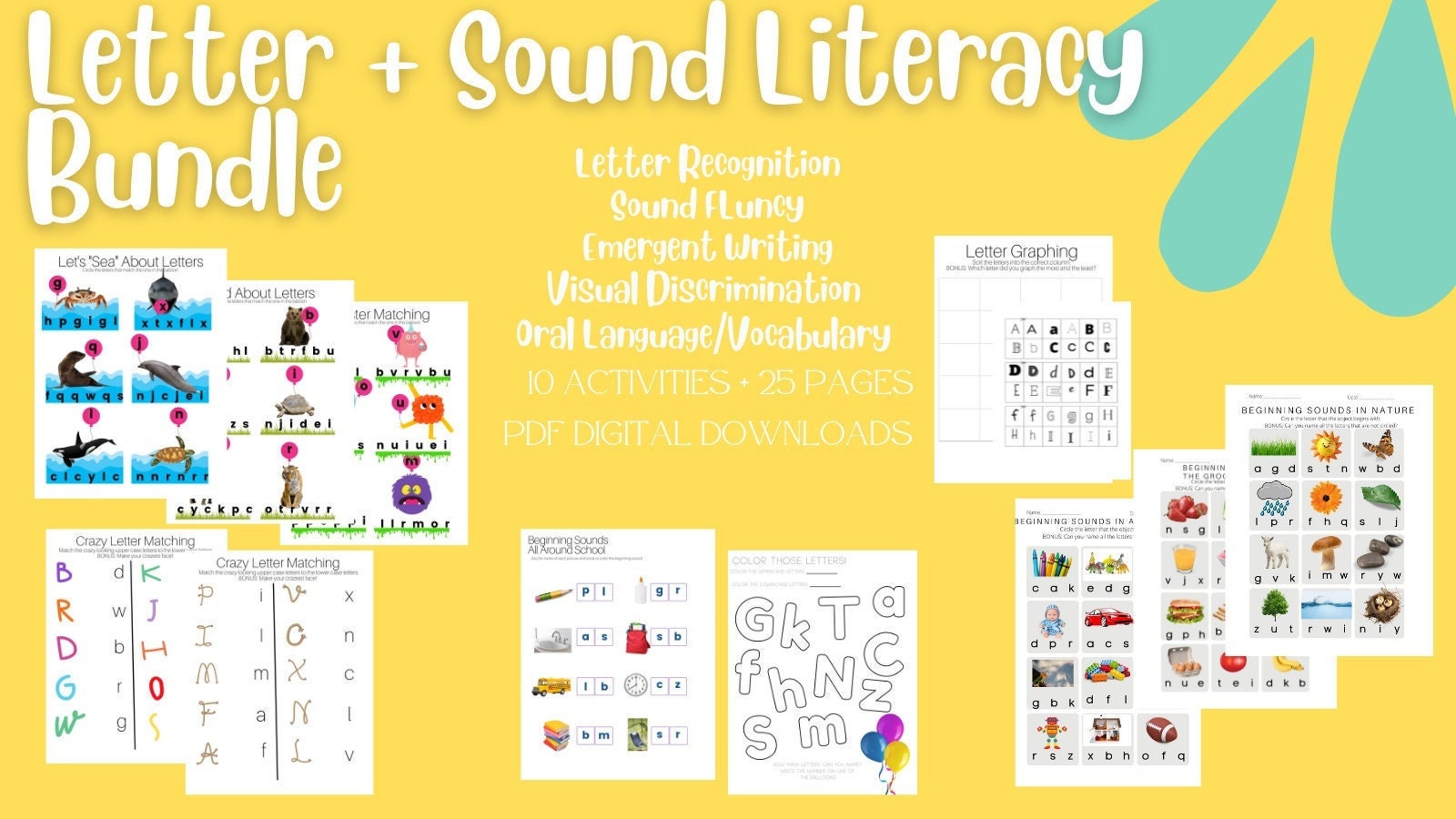 Letter Recognition and Beginning Sound Fluency Bundle Pre Kindergarten ...