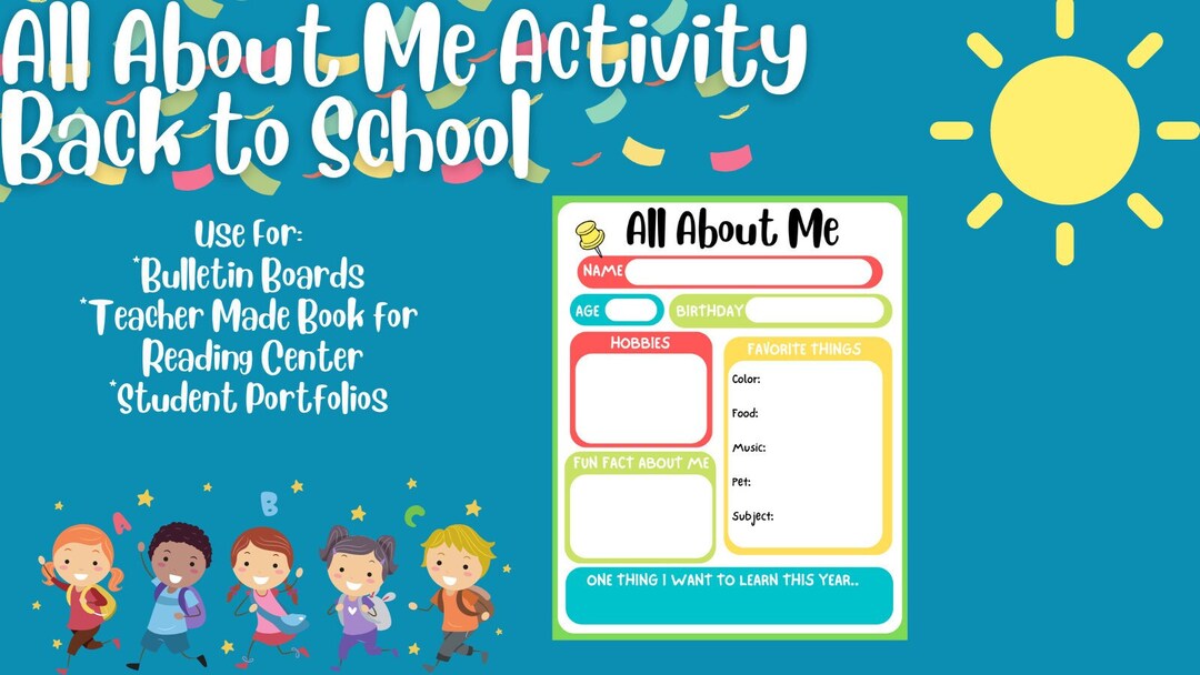 All About Me First Day of School Student Activity Bulletin Board Class ...