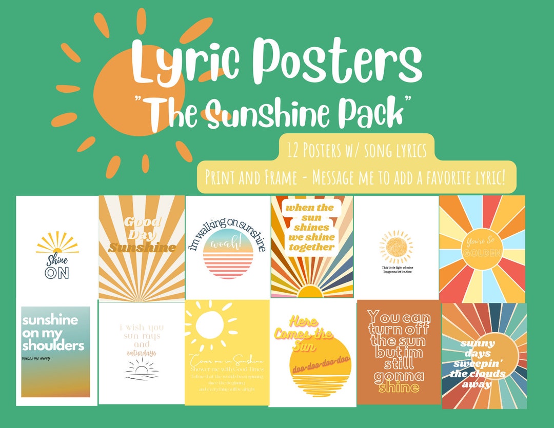 Song Lyric Posters the Sunshine Pack Bundle - Retro Class Decor ...