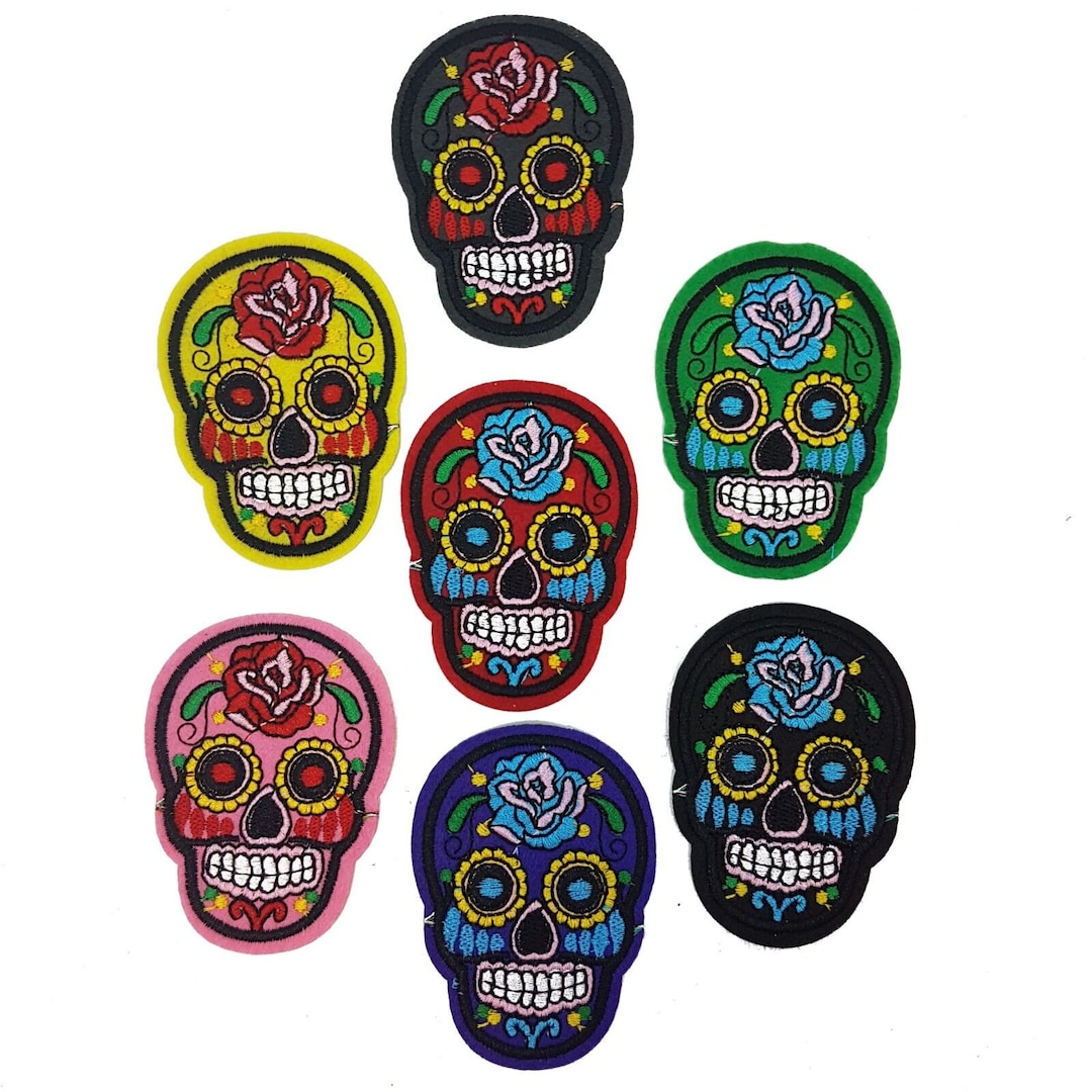 Iron on Sew Sugar Skull Candy Mexican Patch Badge Day of Dead Motif ...