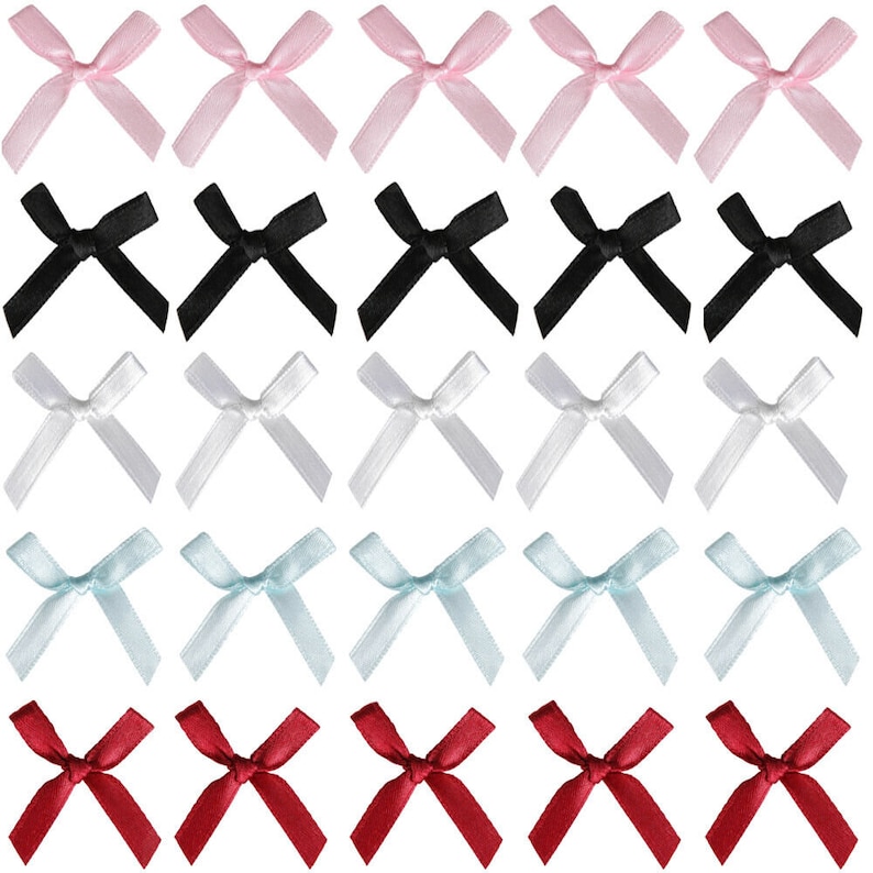 BLACK Slim Satin Bows 3cm Small Wide Pre-tied Bow 7mm Satin Ribbon ...