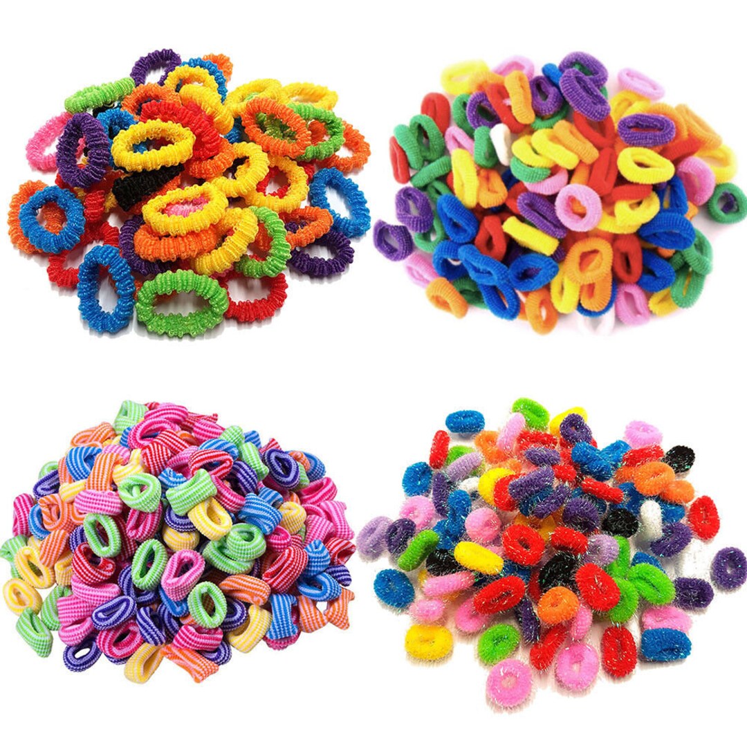 Pack of 50 Assorted Colours Girls Kids Elastic Hair Band Bobbles Stripe ...