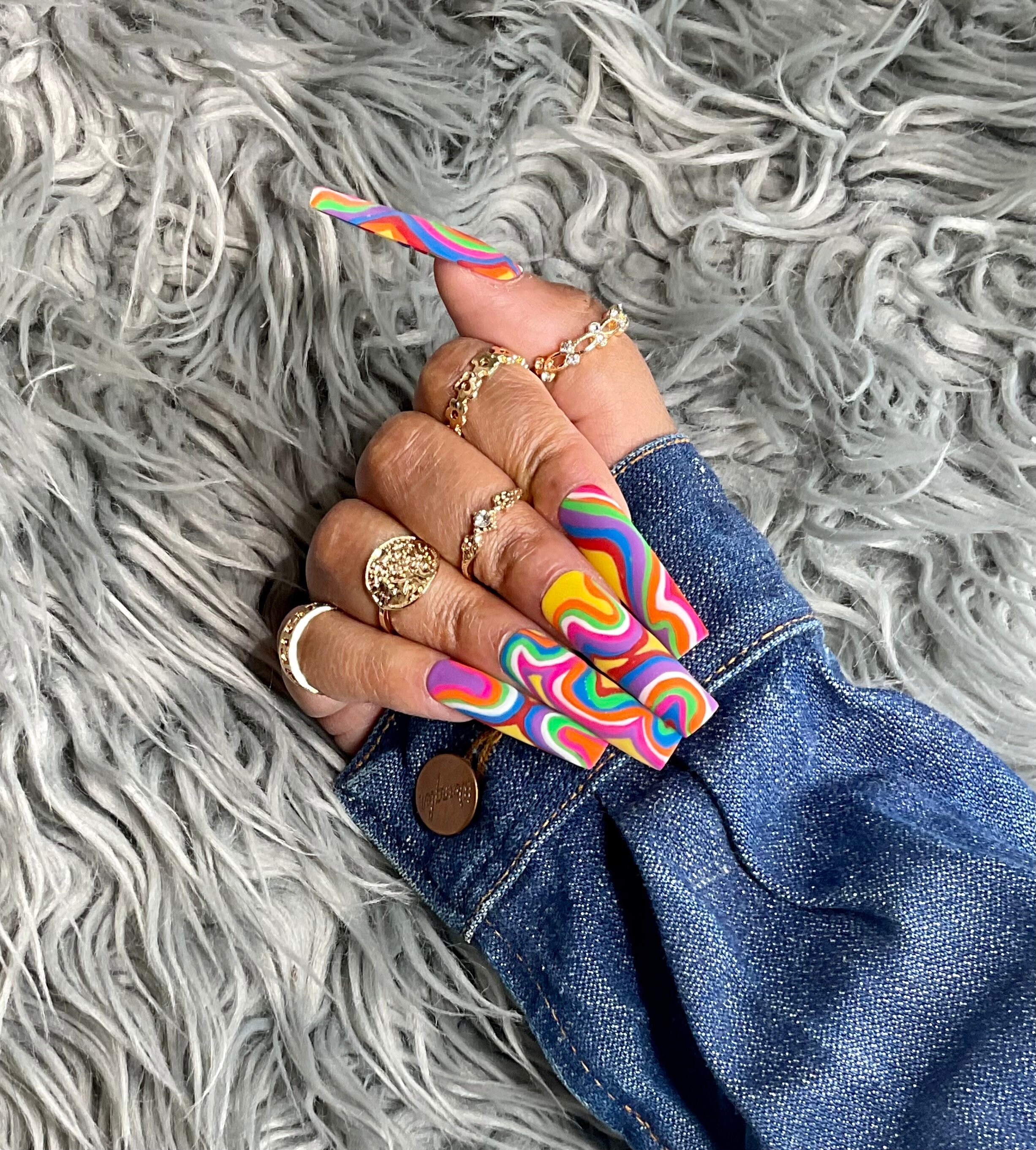 Groooooovy Retro Nail Rainbow Press on Nails Celebrity Nail - Etsy