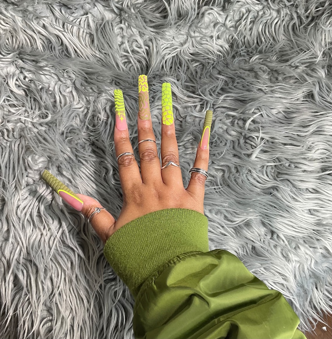 Cash Money Neon Green Press on Reptile Nails Neon Nails Summer - Etsy