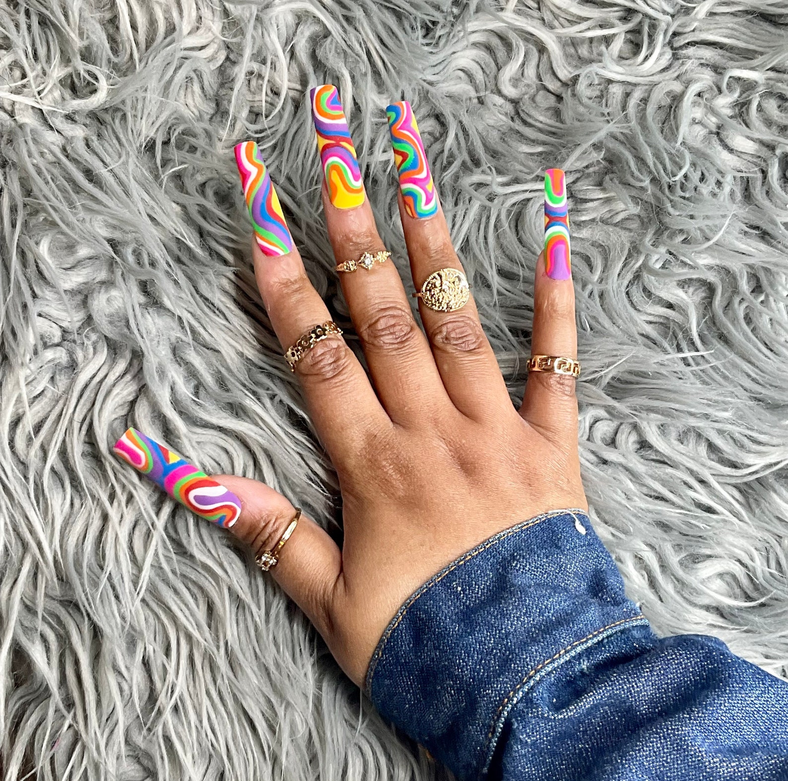 Groooooovy Retro Nail Rainbow Press on Nails Celebrity Nail - Etsy