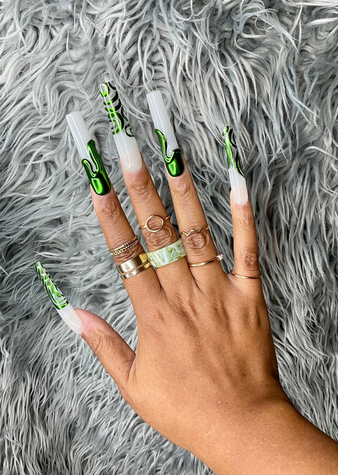 Green Goblin Metallic 3d Hand Painted Press on Nails Tapered Square ...
