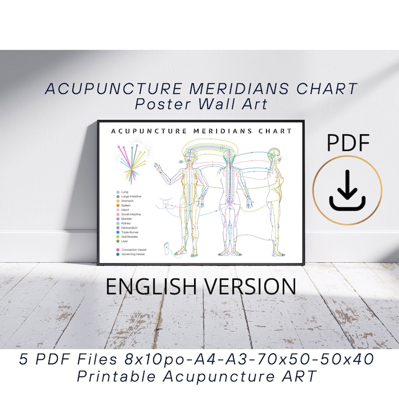Poster Acupuncture Meridians Chart, ENGLISH Version, Wall Art, Chinese ...