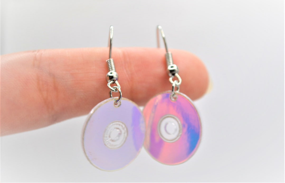 Iridescent CD Earrings, Retro Music Gift - Etsy