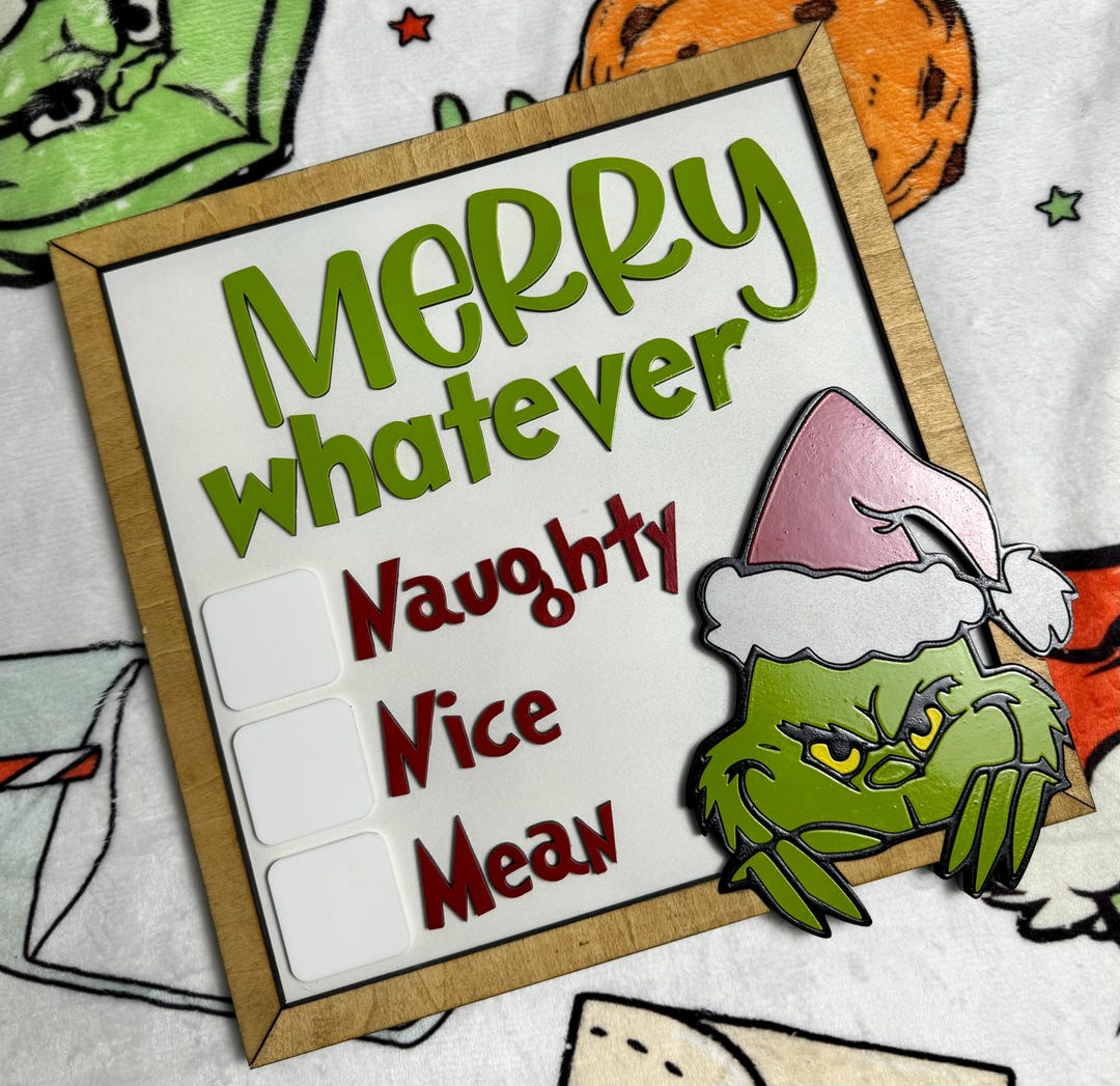 Grinch Merry Whatever Check List / Grinchmas Erasable Wood Sign - Etsy
