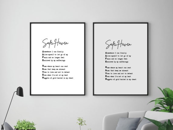 Safe Haven Poetry Wall Art Quotes - Etsy