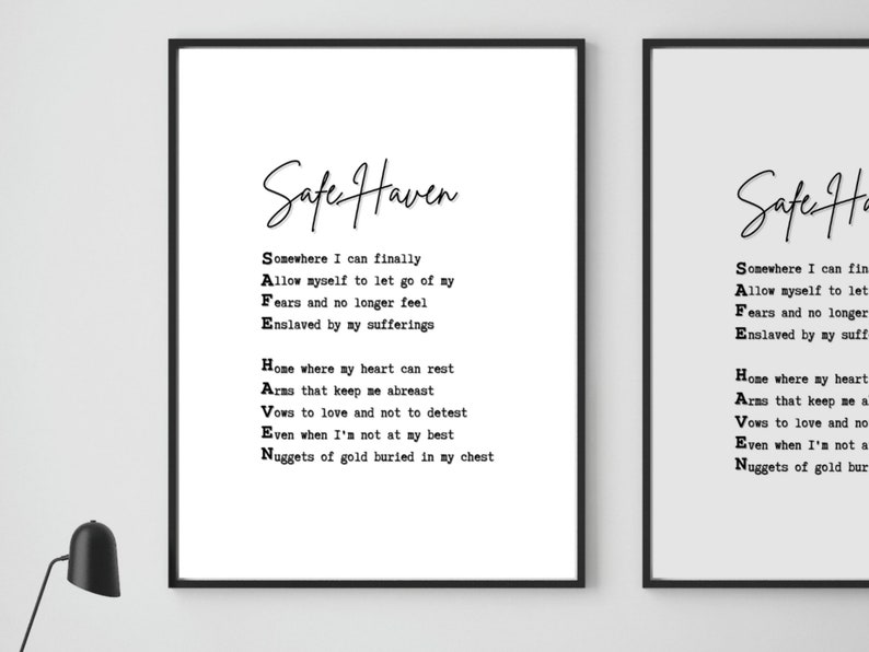 Safe Haven Poetry | Wall Art | Quotes - Etsy