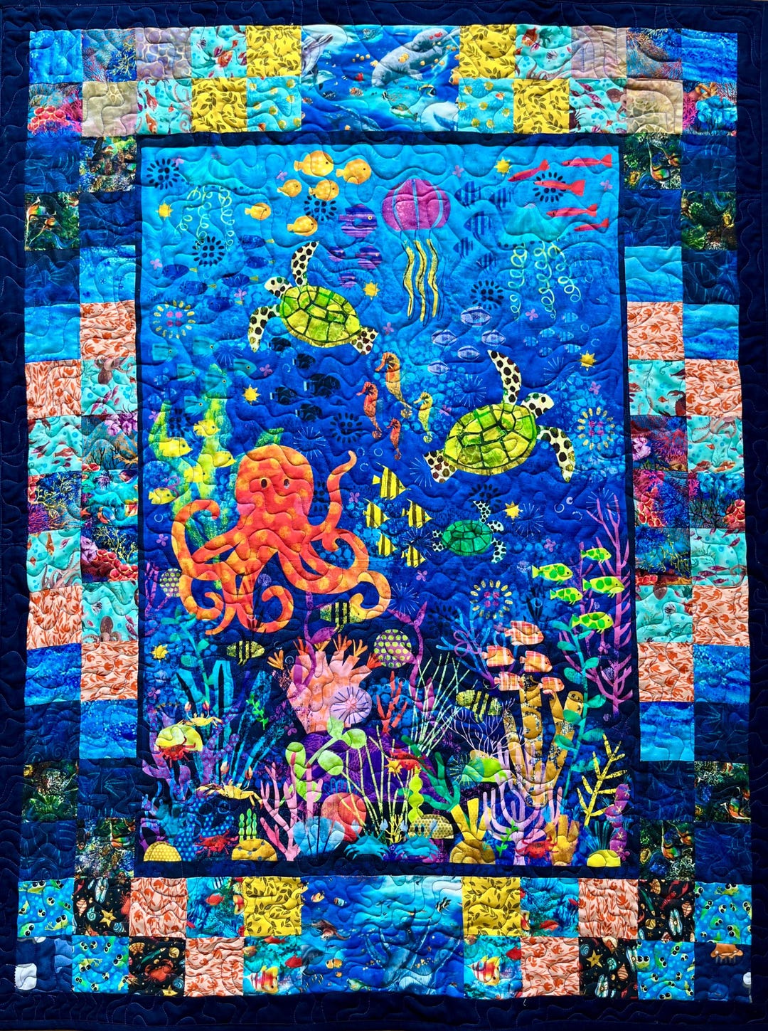 Octopus Garden under the Sea Handmade Patchwork Quilt for Baby or ...