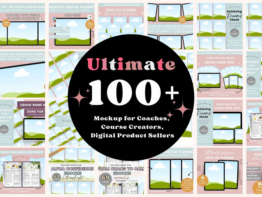 100 Mockup Canva Template for Coaches, Course Creator Mockup, Digital ...