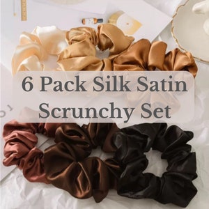 6-pieces Silk-satin Hair Scrunchy Value Set Neutral Color Scrunchies ...