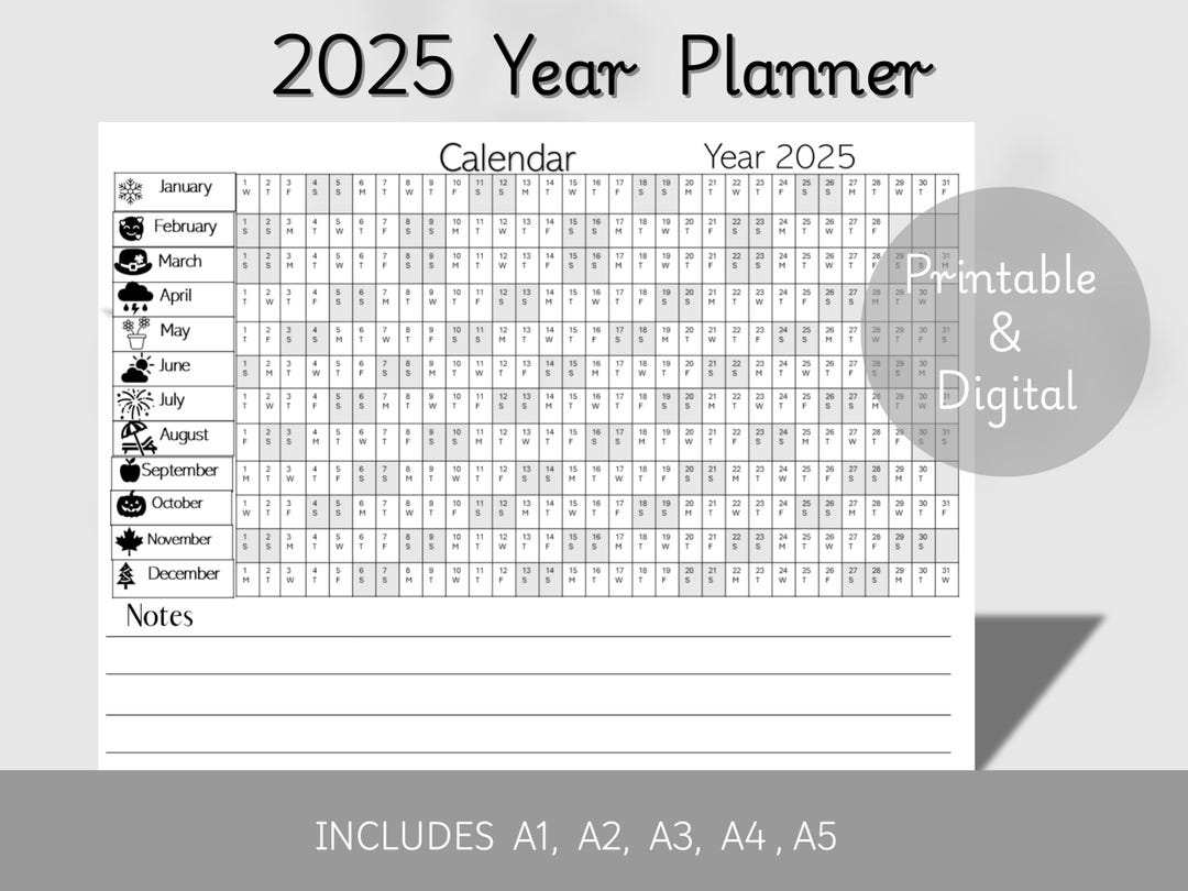 2025 Year Planner | Minimalist One-page Calendar (printable PDF) - Etsy