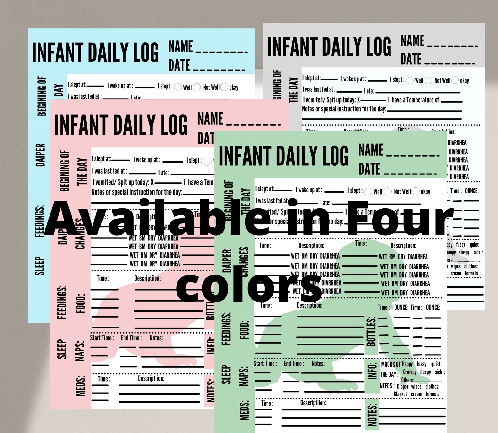 Infant Daily Log| Printable Nanny Log |daily Infant Care Sheet ...