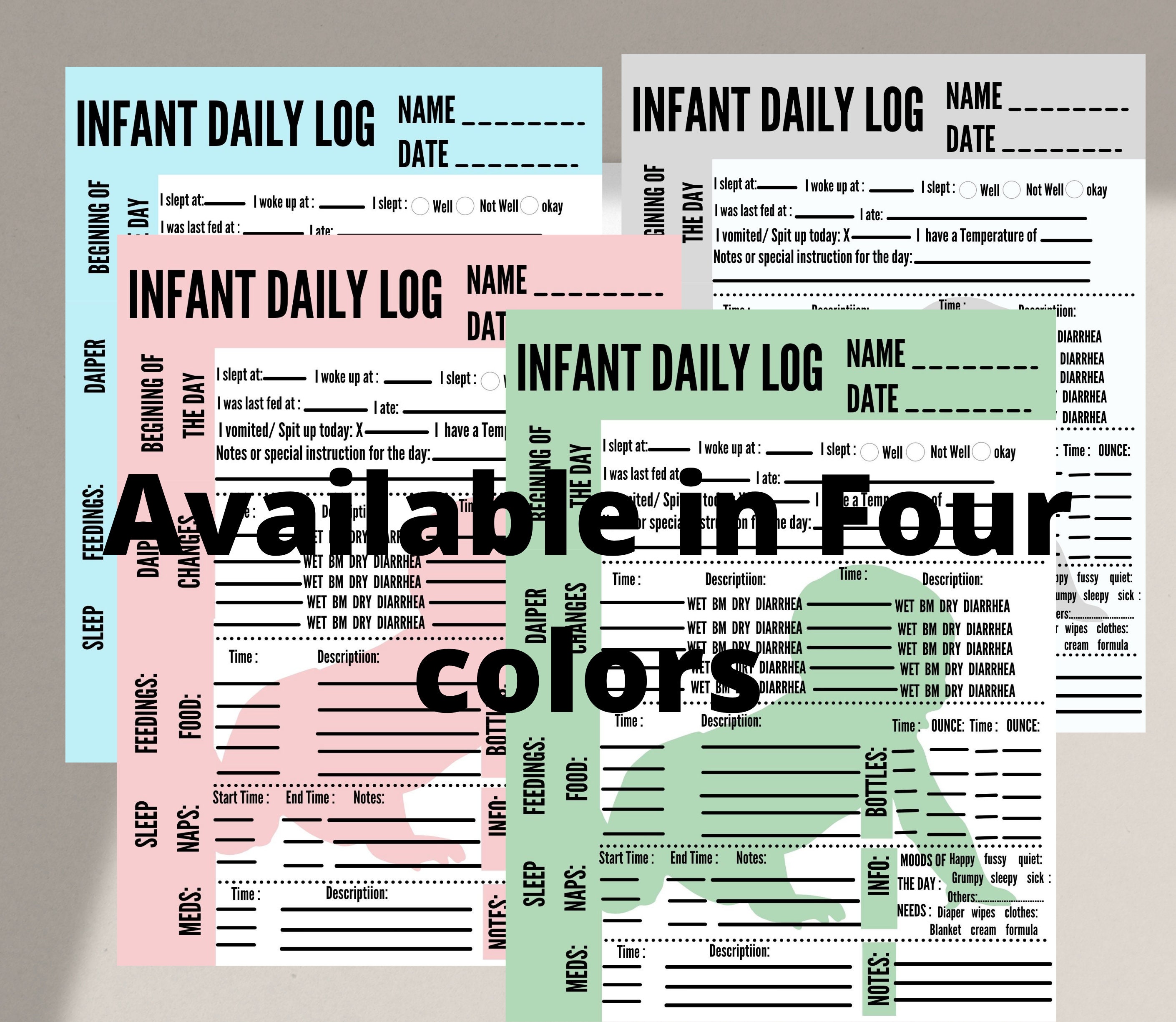 Infant Daily Log| Printable Nanny Log |daily Infant Care Sheet ...