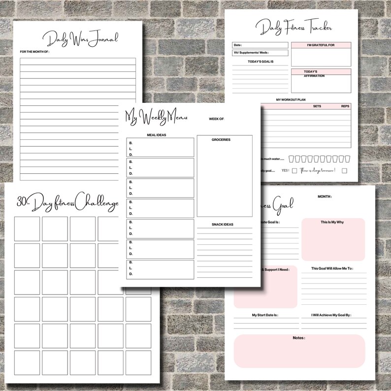 Fitness Planner Printable Bundle | Fitness Journal Workout Planner for ...