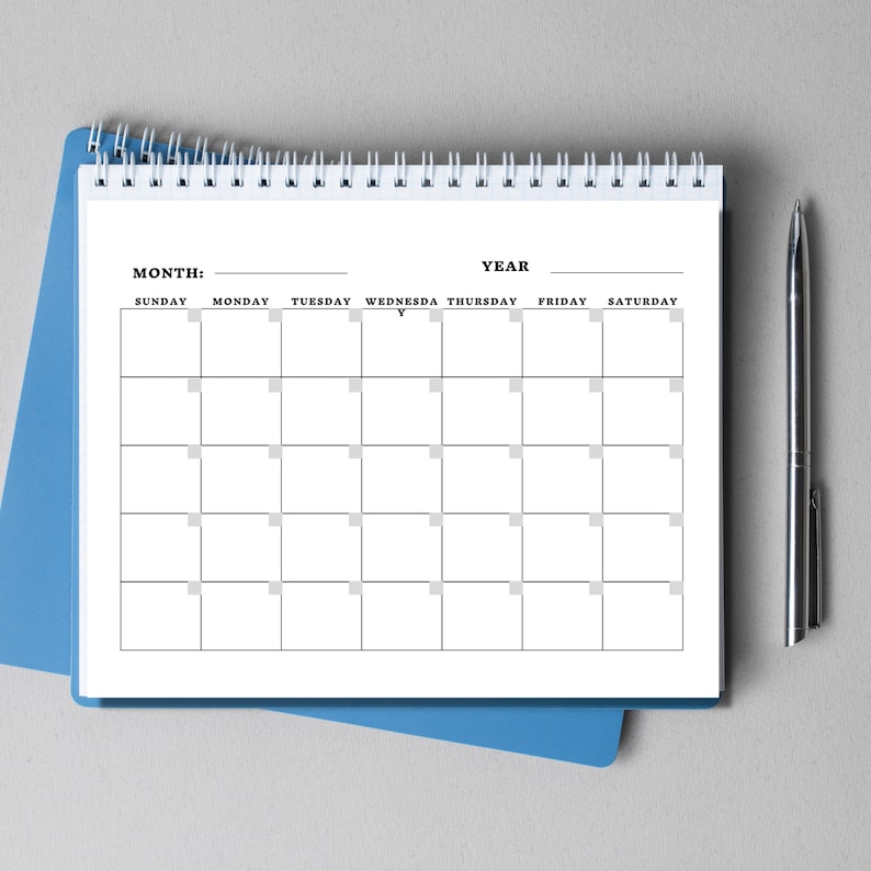 Blank Calender ; Printable |digital Download |perpetual Blank Calendar ...