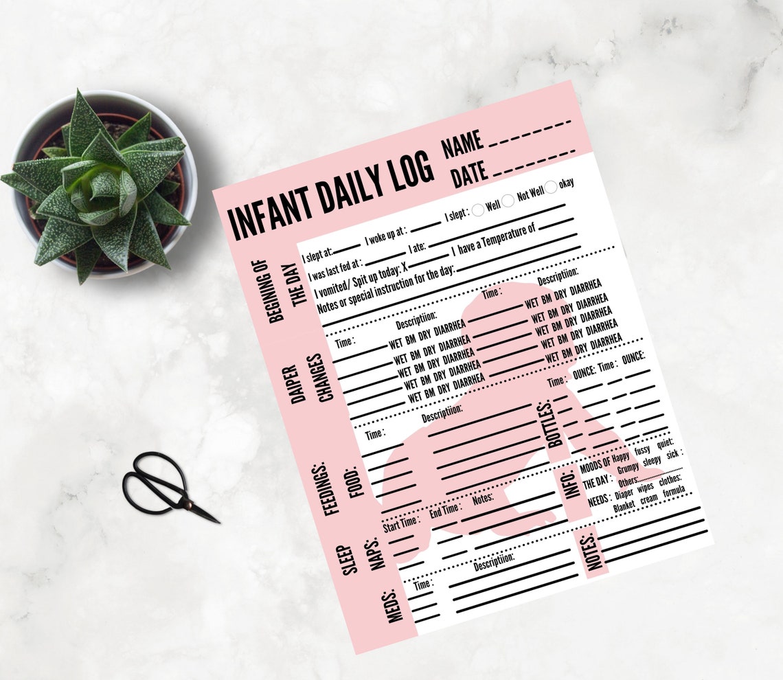 Infant Daily Log Printable Nanny Log daily Infant Care Sheet Caregiver ...