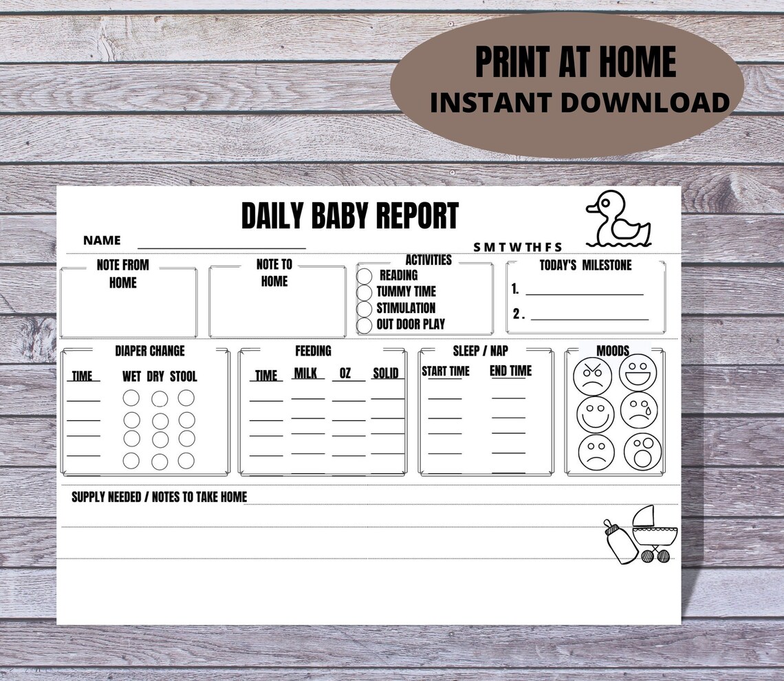 Infant Daily Log| Printable Nanny Log |daily Infant Care Sheet ...
