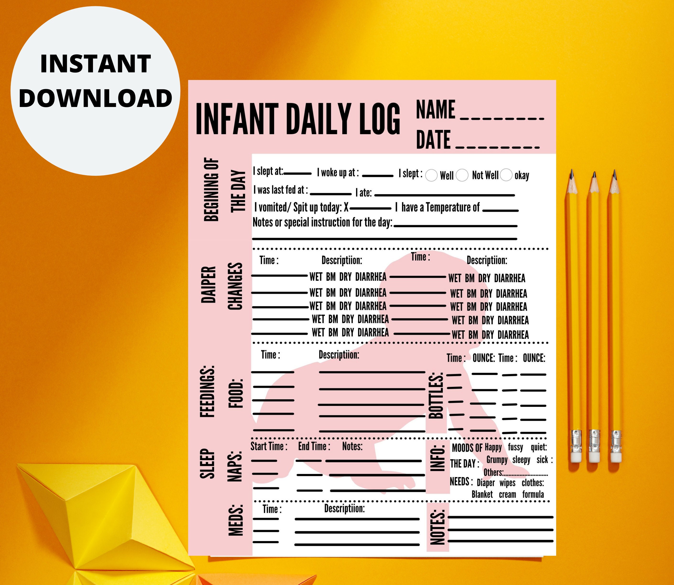 Infant Daily Log| Printable Nanny Log |daily Infant Care Sheet ...