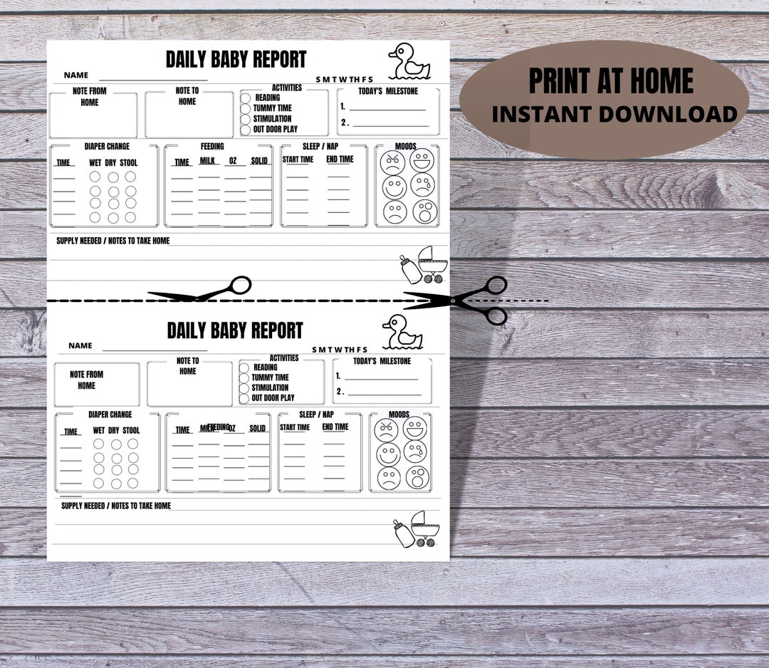 Printable Infant Daily Log | Baby Tracker, Nanny Report (PDF Download ...