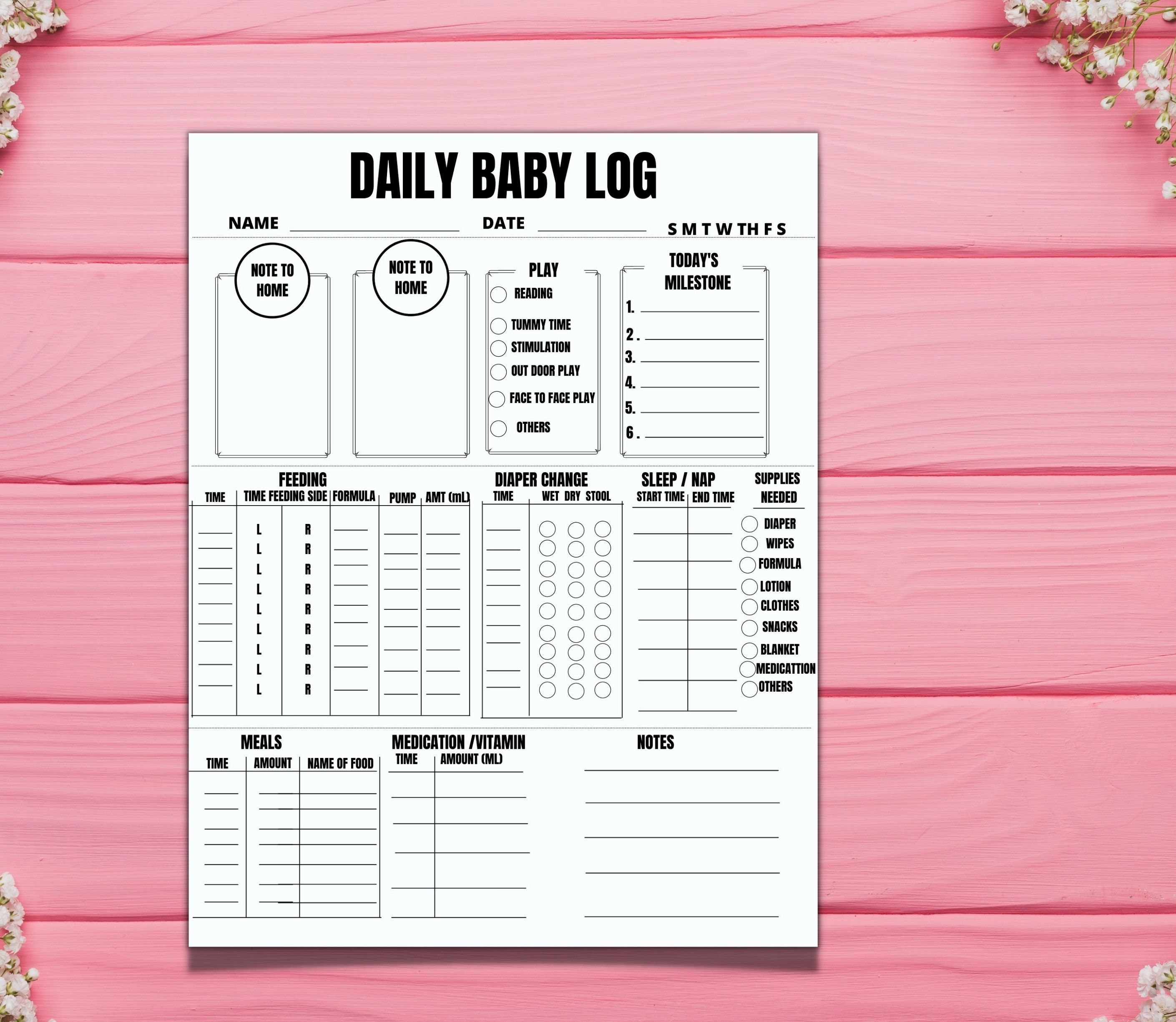 Infant Daily Log| Printable Nanny Log |daily Infant Care Sheet ...