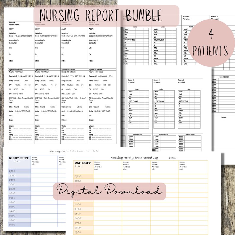 Nursing Report Sheet /RN Report Sheet / Med Surg Report Sheet ...