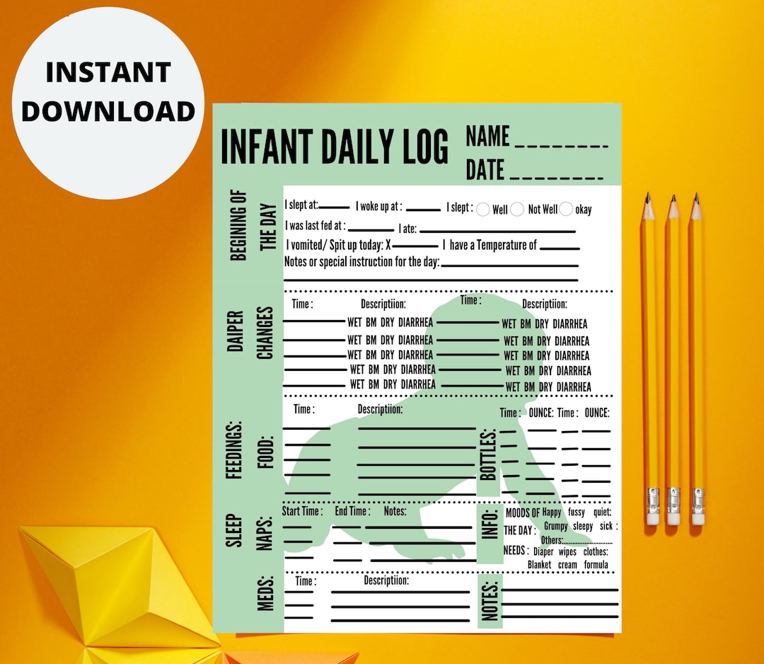 Printable Infant Daily Log | Baby Tracker, Nanny Care Sheet (PDF ...