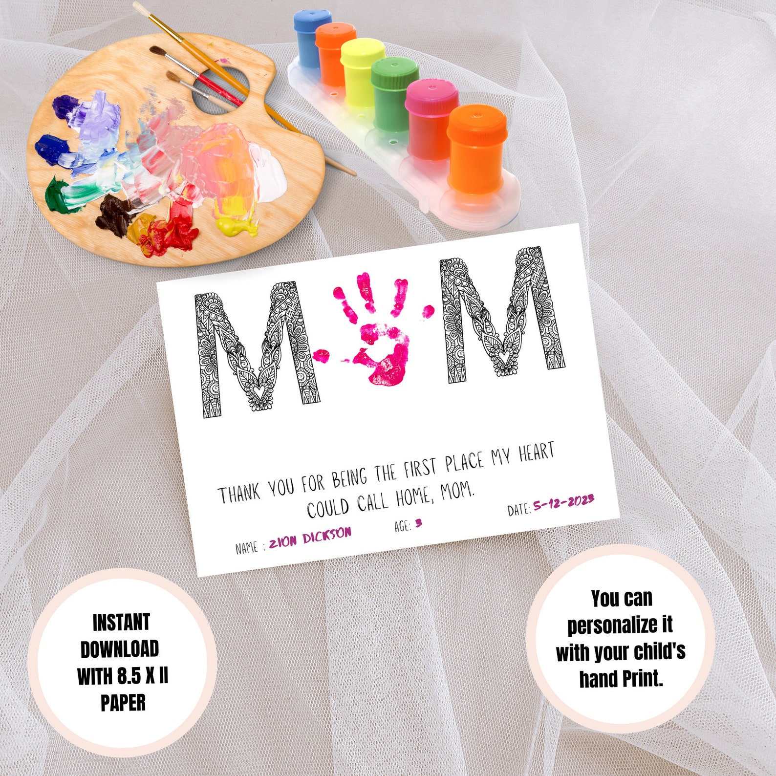 Mother's Day Last Minute Printable DIY Hand Print Art Gift From Kids ...