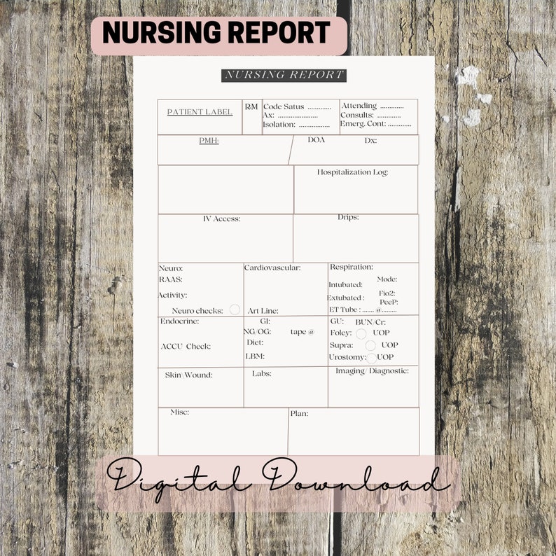 Nursing Report Sheet| RN Report Sheet| Nurse Brian Sheet| ICU Nurse ...