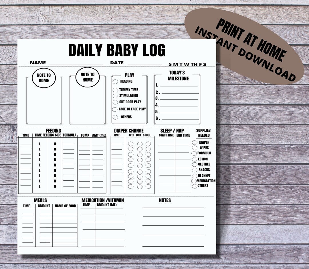 Infant Daily Log| Printable Nanny Log |daily Infant Care Sheet ...