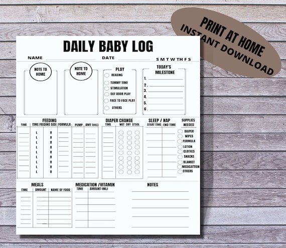 Infant Daily Log Printable Nanny Log daily Infant Care | Etsy